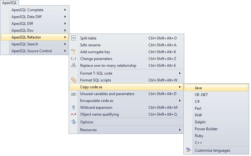 Copy Sql Scripts Into Another Programming Language