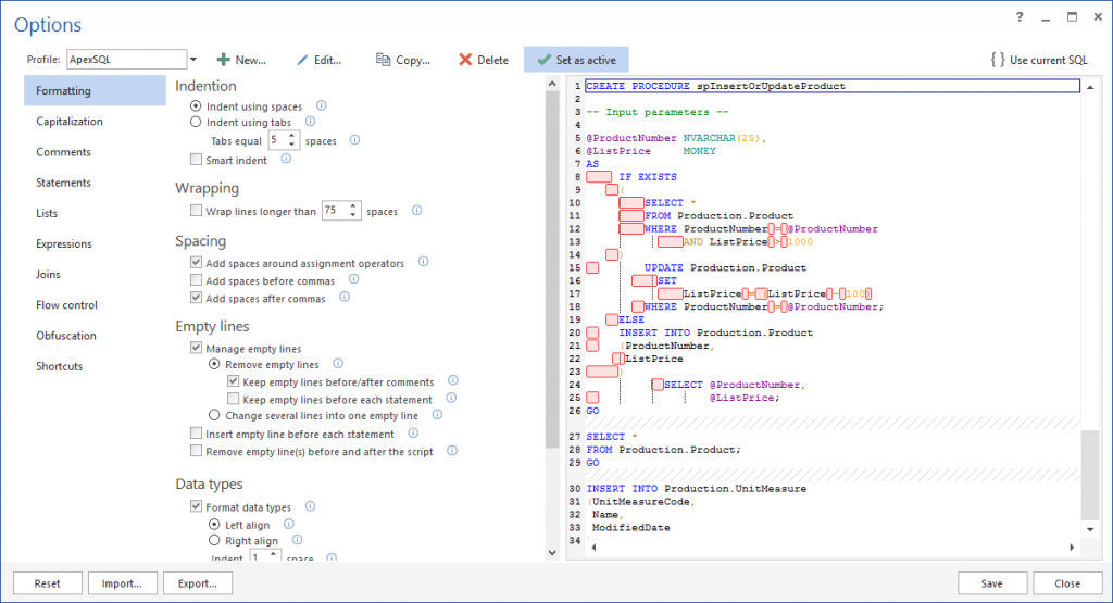 ApexSQL Refactor 2017 - Screen shot tour