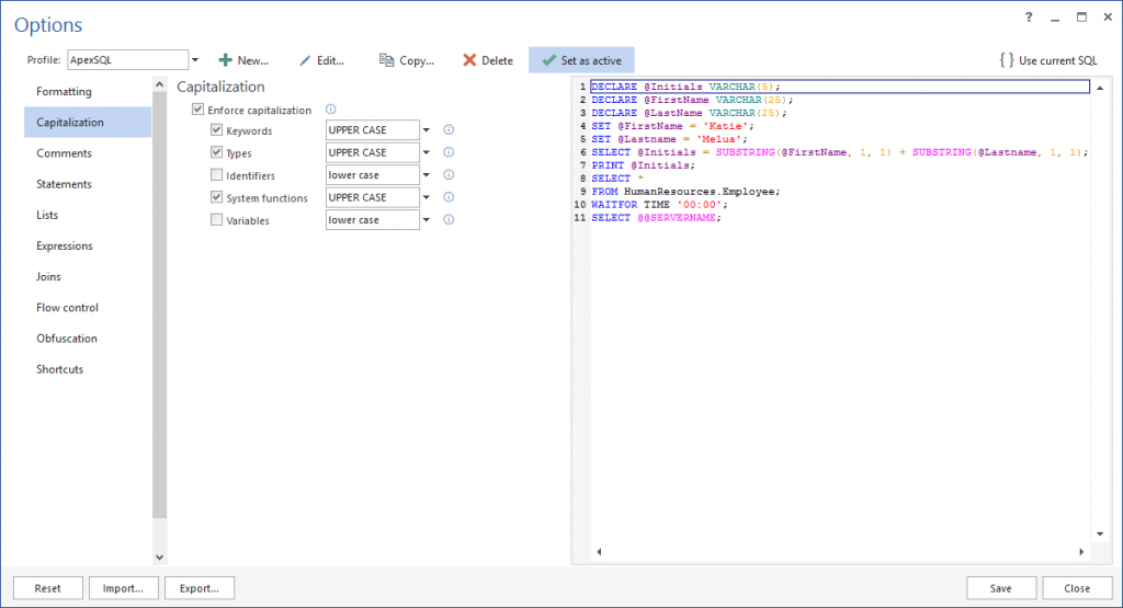 ApexSQL Refactor 2017 - Screen shot tour