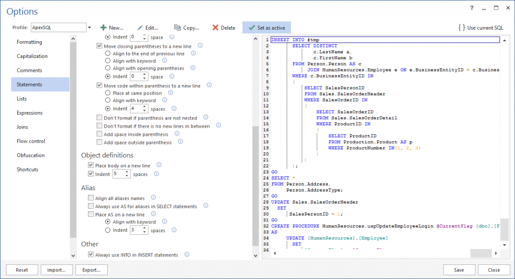 ApexSQL Refactor 2017 - Screen shot tour