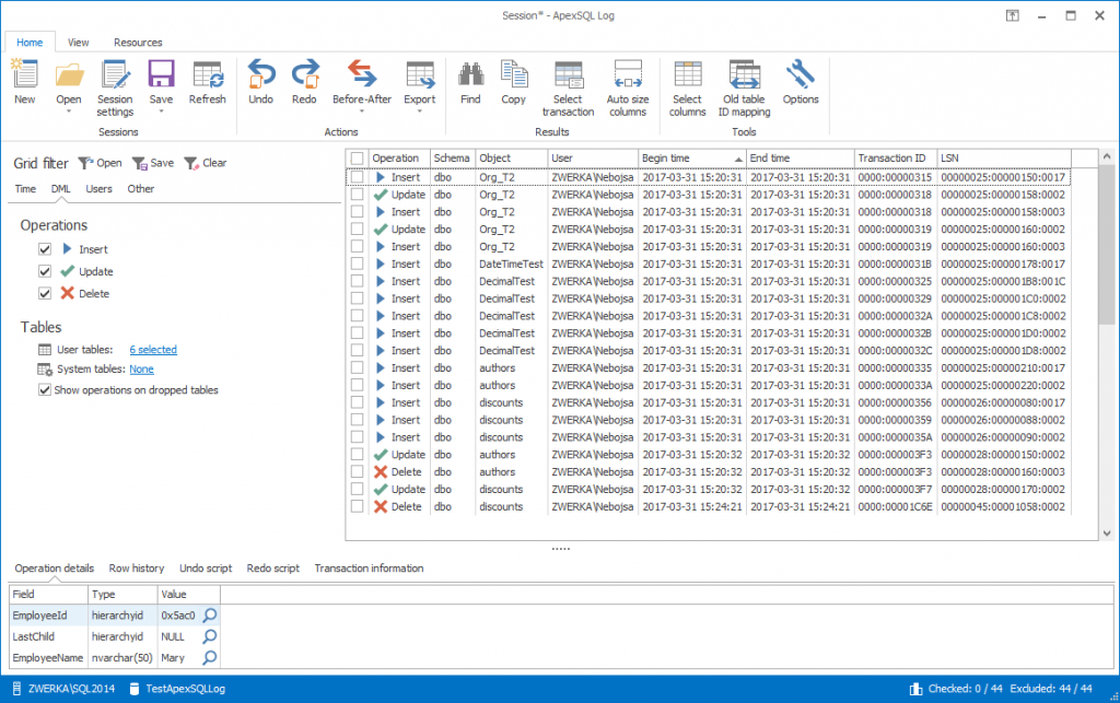 ApexSQL Log 2016 - Screen shot tour