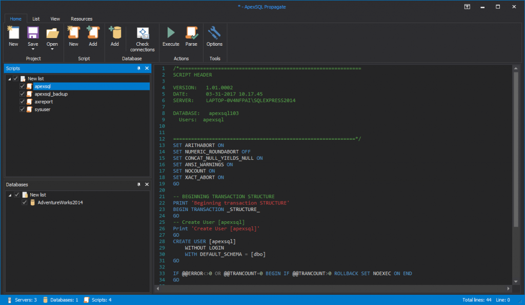 ApexSQL Propagate 2017 – Screen shot tour