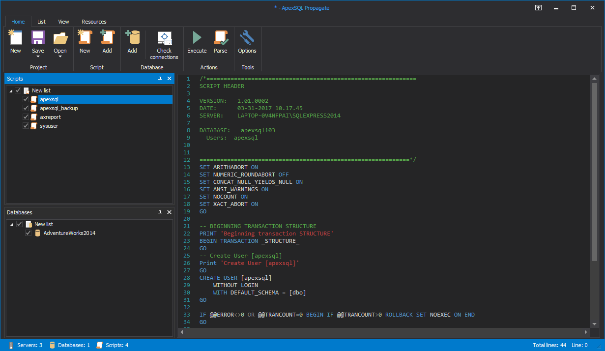 ApexSQL Propagate 2017 – Screen shot tour