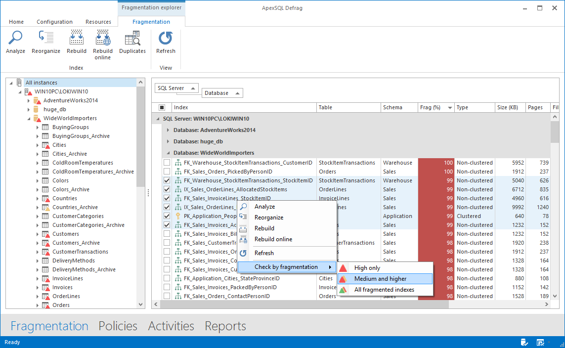 ApexSQL Defrag 2017 – Screen shot tour
