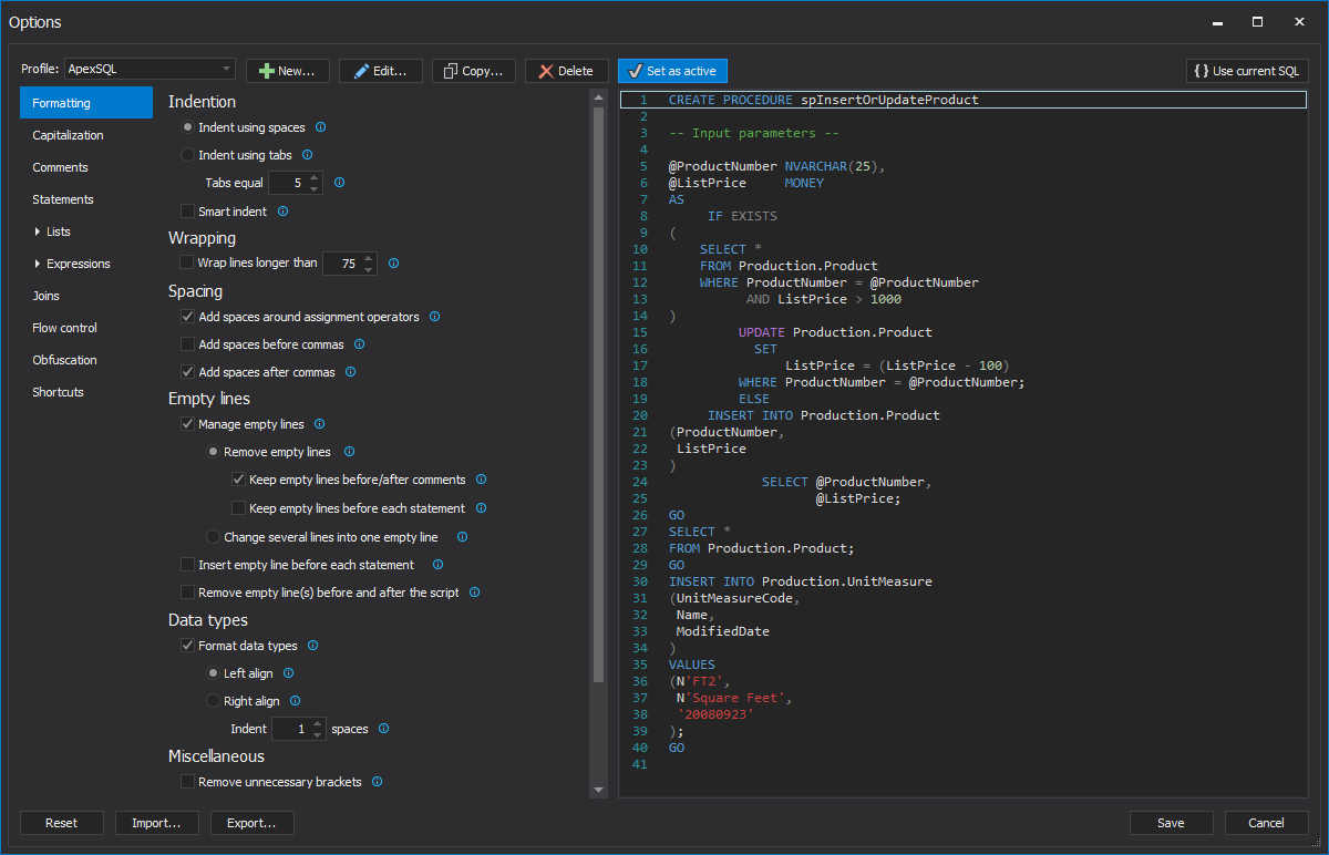 ApexSQL Refactor 2018 – Screen shot tour