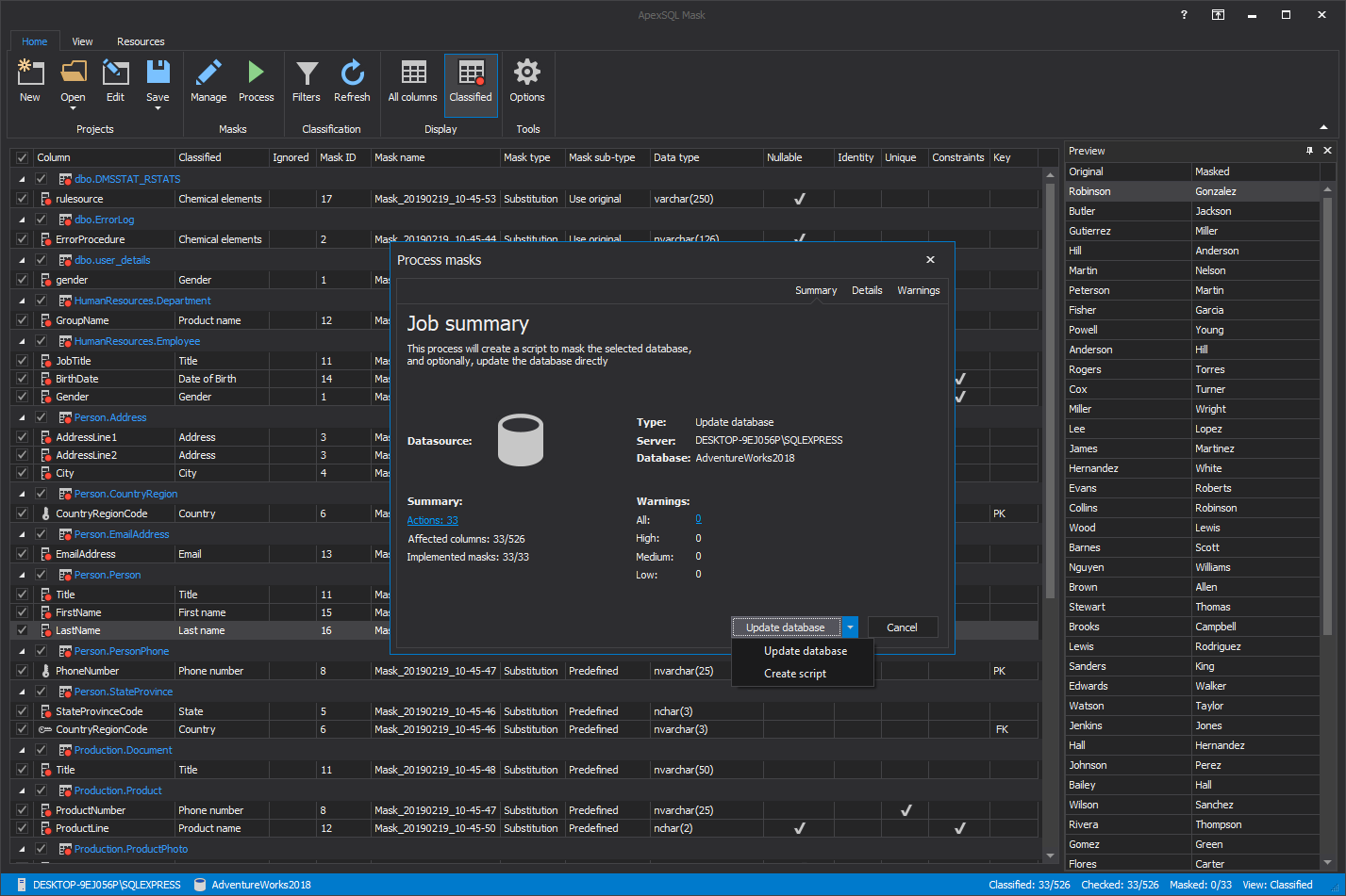 ApexSQL Mask 2019 - Screen shot tour