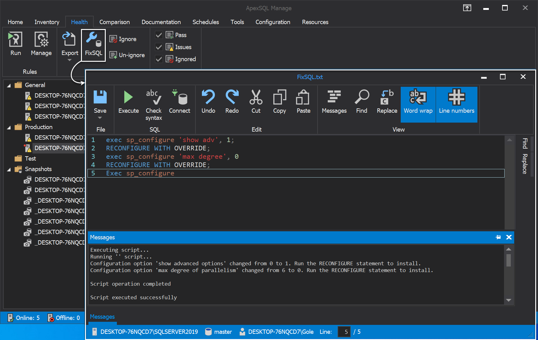 ApexSQL Manage 2020 - Screen shot tour